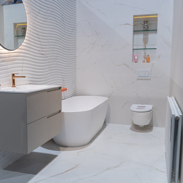 Dual White 4D Textured Marble Effect Porcelain Tile 100x100cm Matt ...