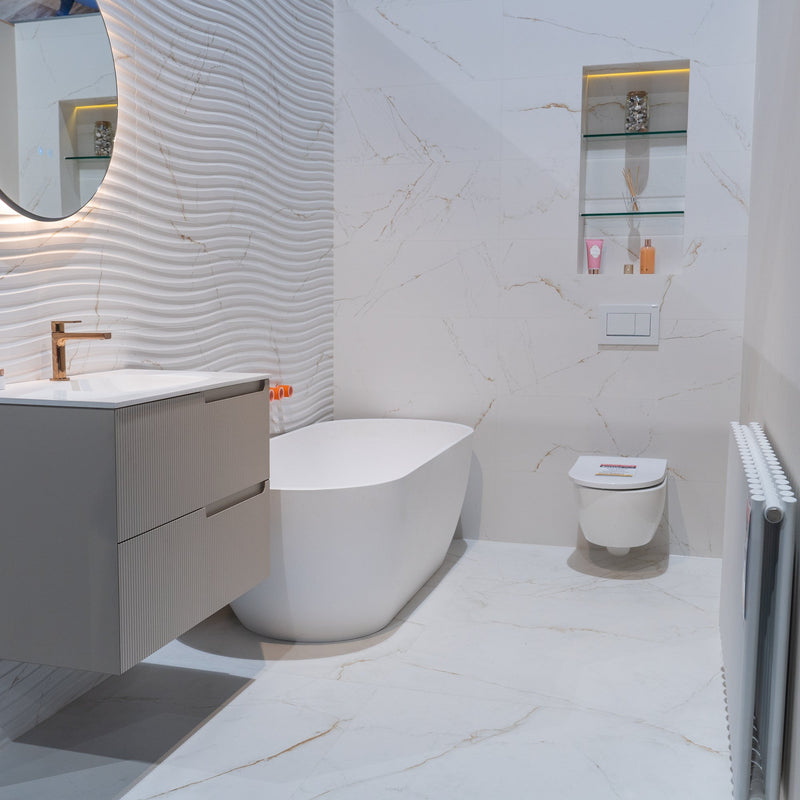 Dual White 4D Textured Marble Effect Porcelain Tile 100x100cm Matt ...