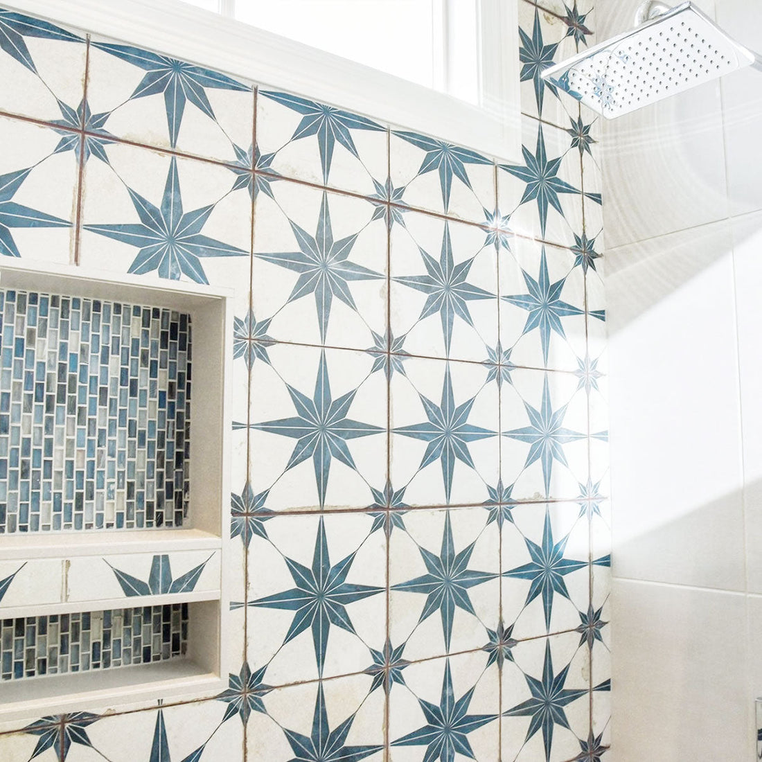 FS Star Blue Patterned Tile 45x45cm Matt | Deluxe Bathrooms & Tiling ...