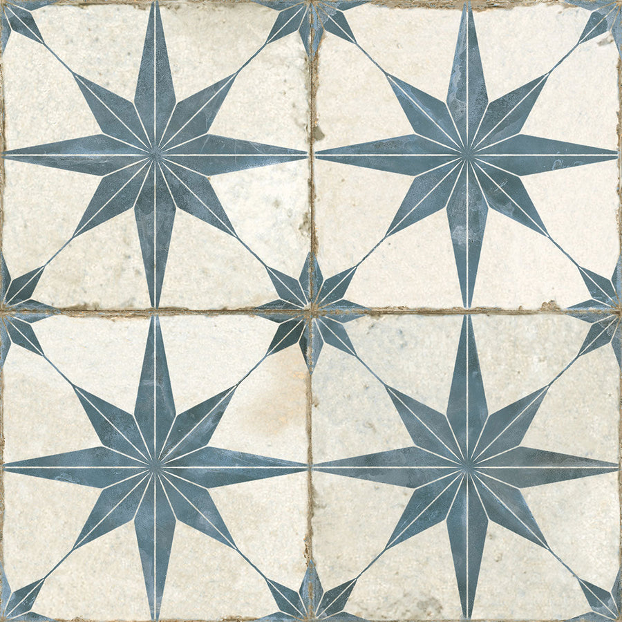 FS Star Blue Patterned Tile 45x45cm Matt | Deluxe Bathrooms & Tiling ...