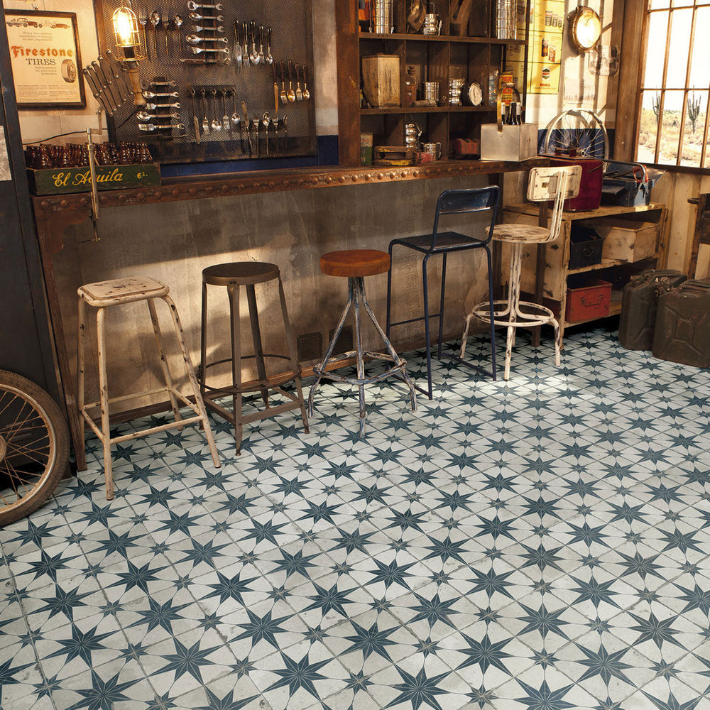 FS Star Blue Patterned Tile 45x45cm Matt | Deluxe Bathrooms & Tiling ...