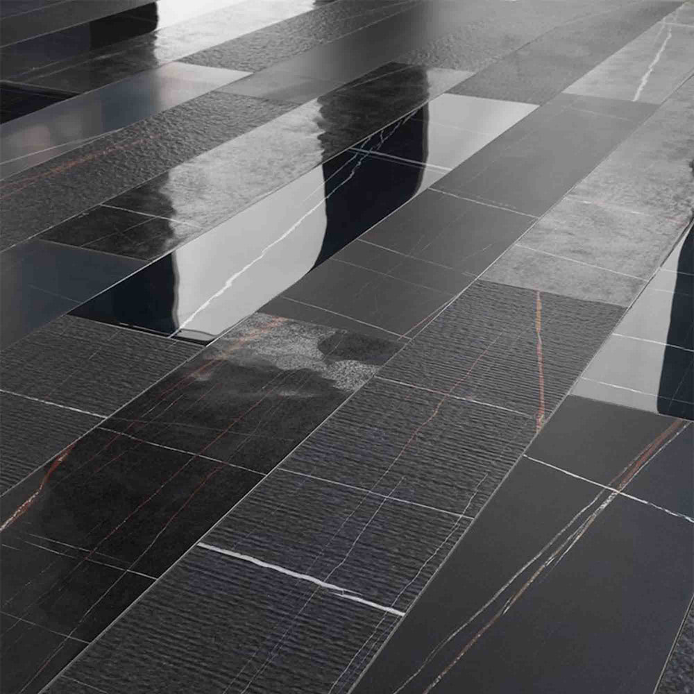 Marble Experience Sahara Noir Listello Mix Porcelain Tile Set 20x120cm ...
