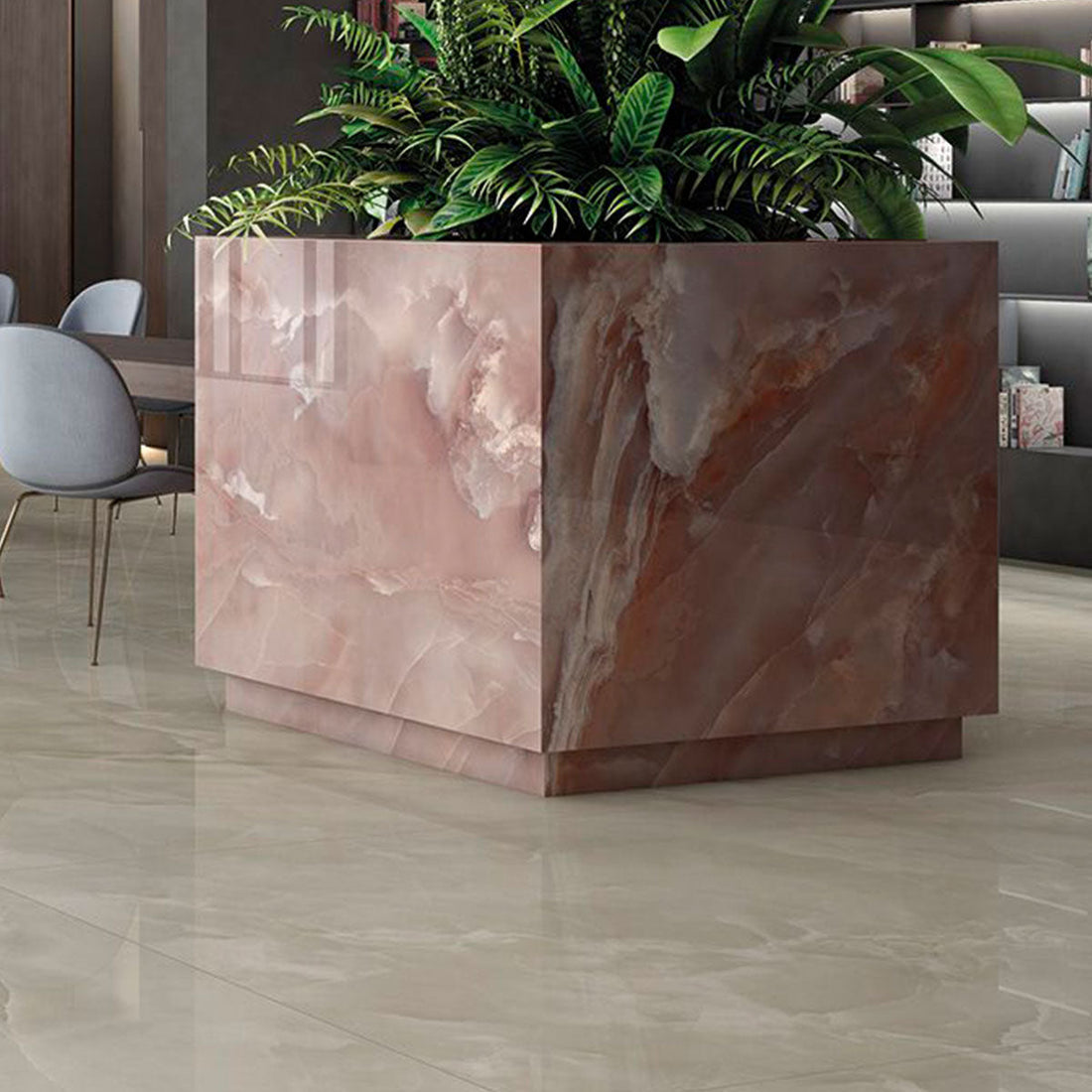 Deluxe Onyx Coral Marble Effect Porcelain Tile 60x120cm Gloss | Deluxe ...