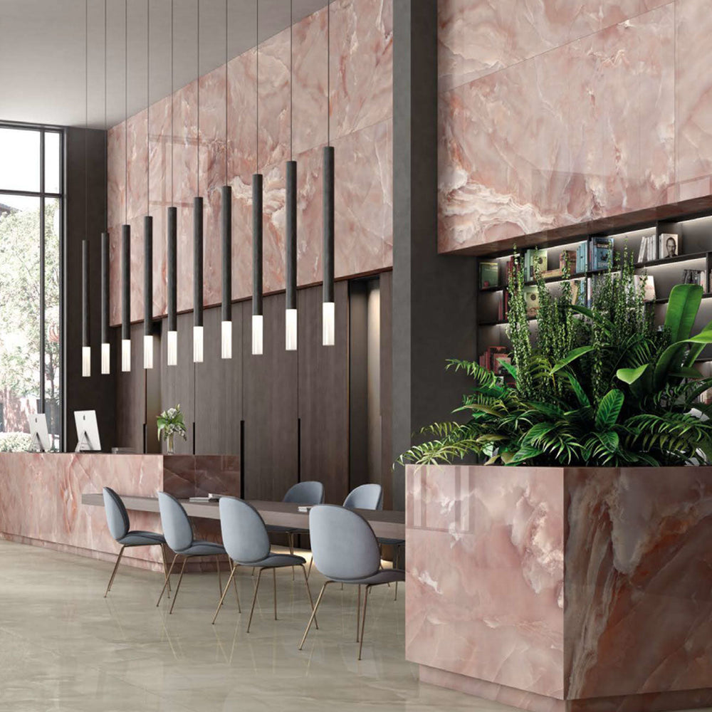 Deluxe Onyx Coral Marble Effect Porcelain Tile 60x120cm Gloss | Deluxe ...