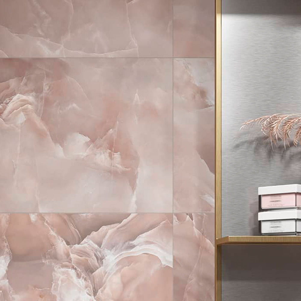 Deluxe Onyx Coral Marble Effect Porcelain Tile 60x120cm Gloss | Deluxe ...