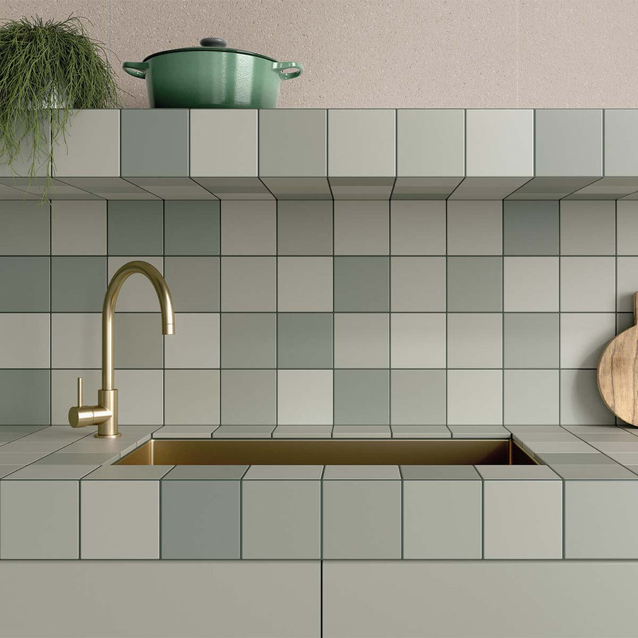 Rubik Sage Square Porcelain Tile 12x12cm Matt | Deluxe Bathrooms ...