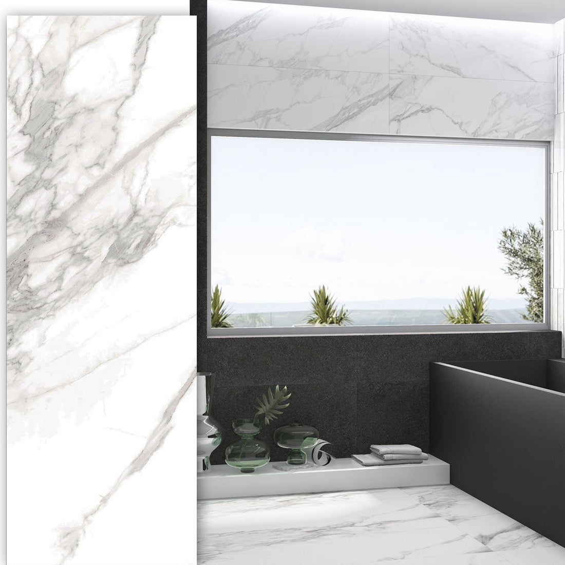 Torano Bianco Marble Effect Wall Tile 33x100cm Gloss | Deluxe Bathrooms ...