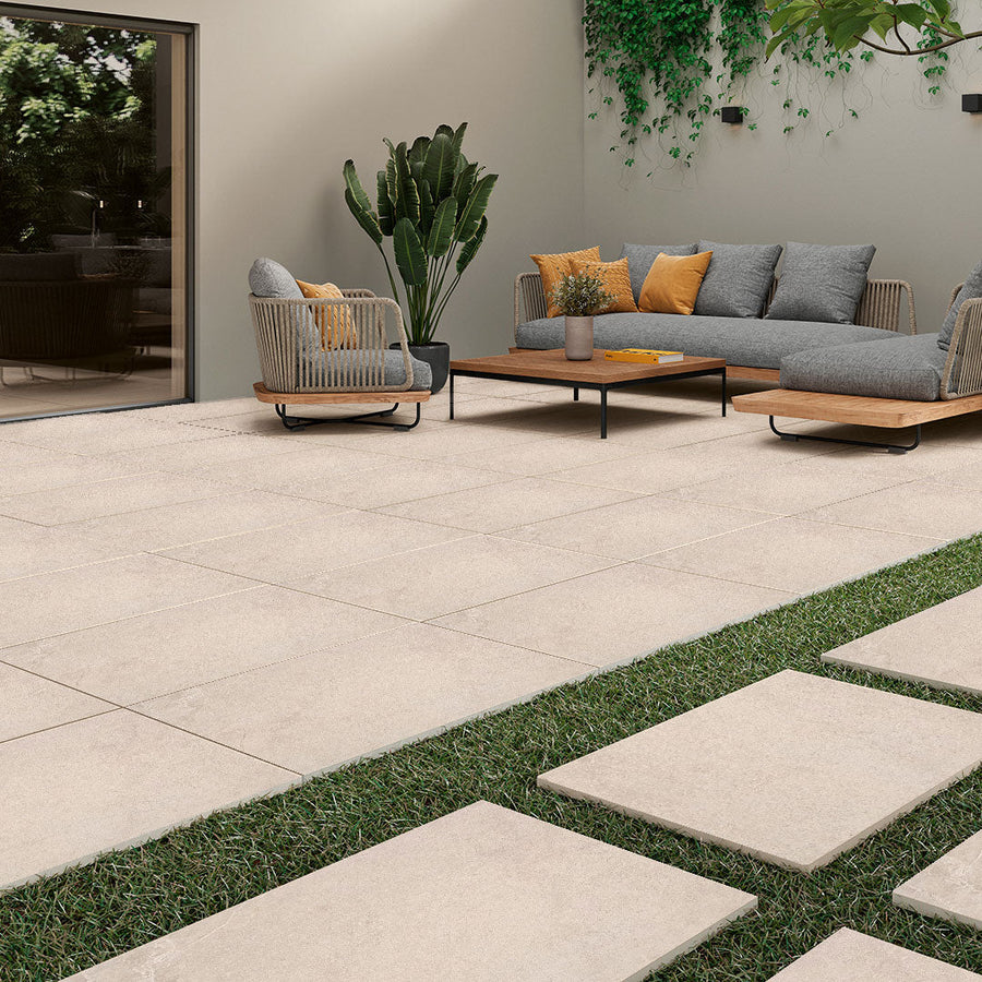 Valencia Sand 20mm Stone-Effect Outdoor Porcelain Tile 59x90cm | Deluxe ...