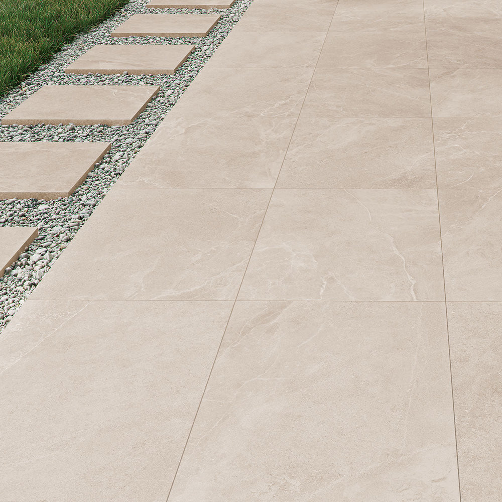 Valencia Sand 20mm Stone-Effect Outdoor Porcelain Tile 59x90cm | Deluxe ...
