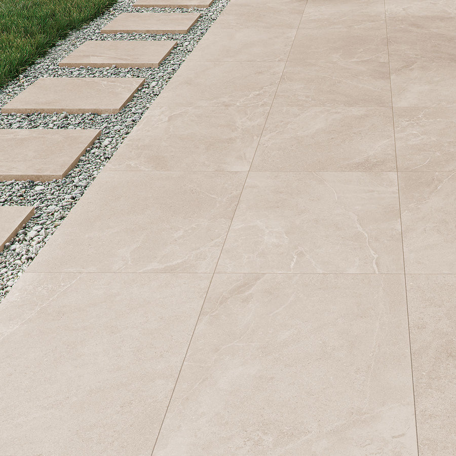 Valencia Sand 20mm Stone-Effect Outdoor Porcelain Tile 59x90cm | Deluxe ...