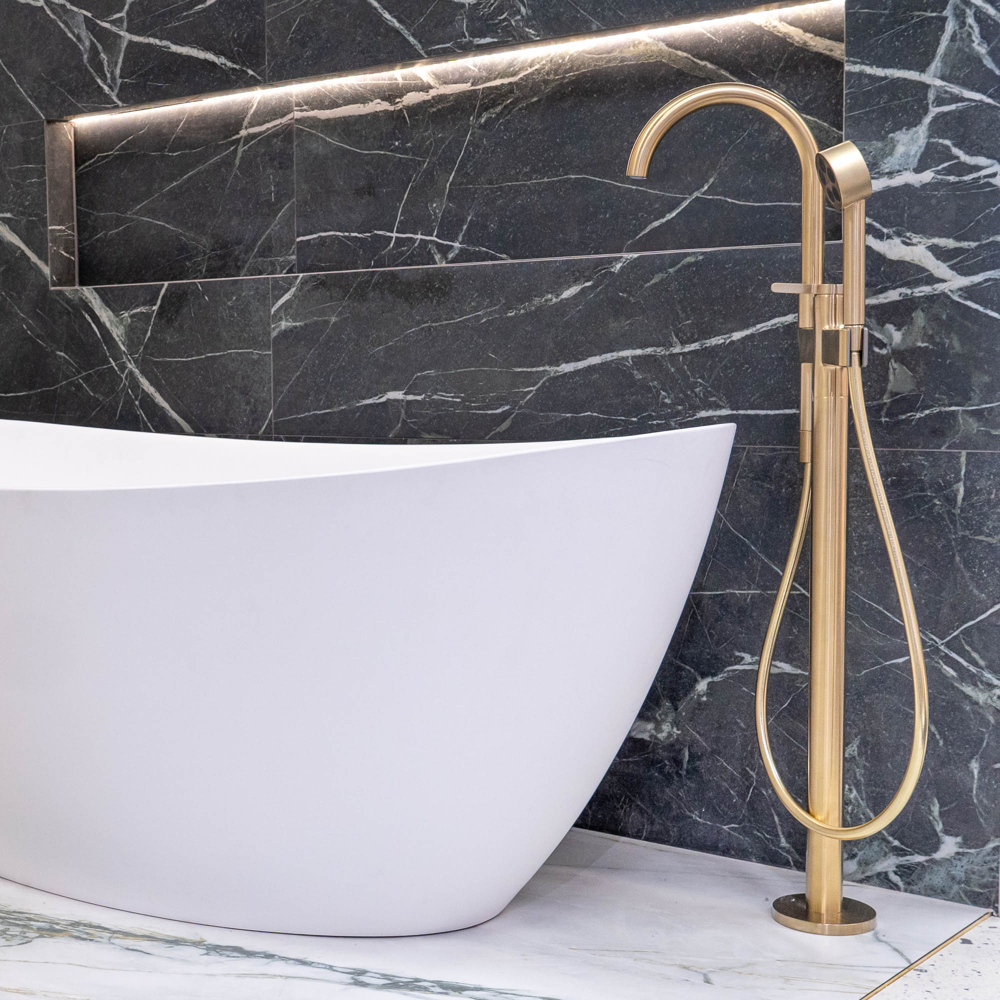 Axor One Floorstanding Bath Shower Mixer With Handset | Deluxe ...