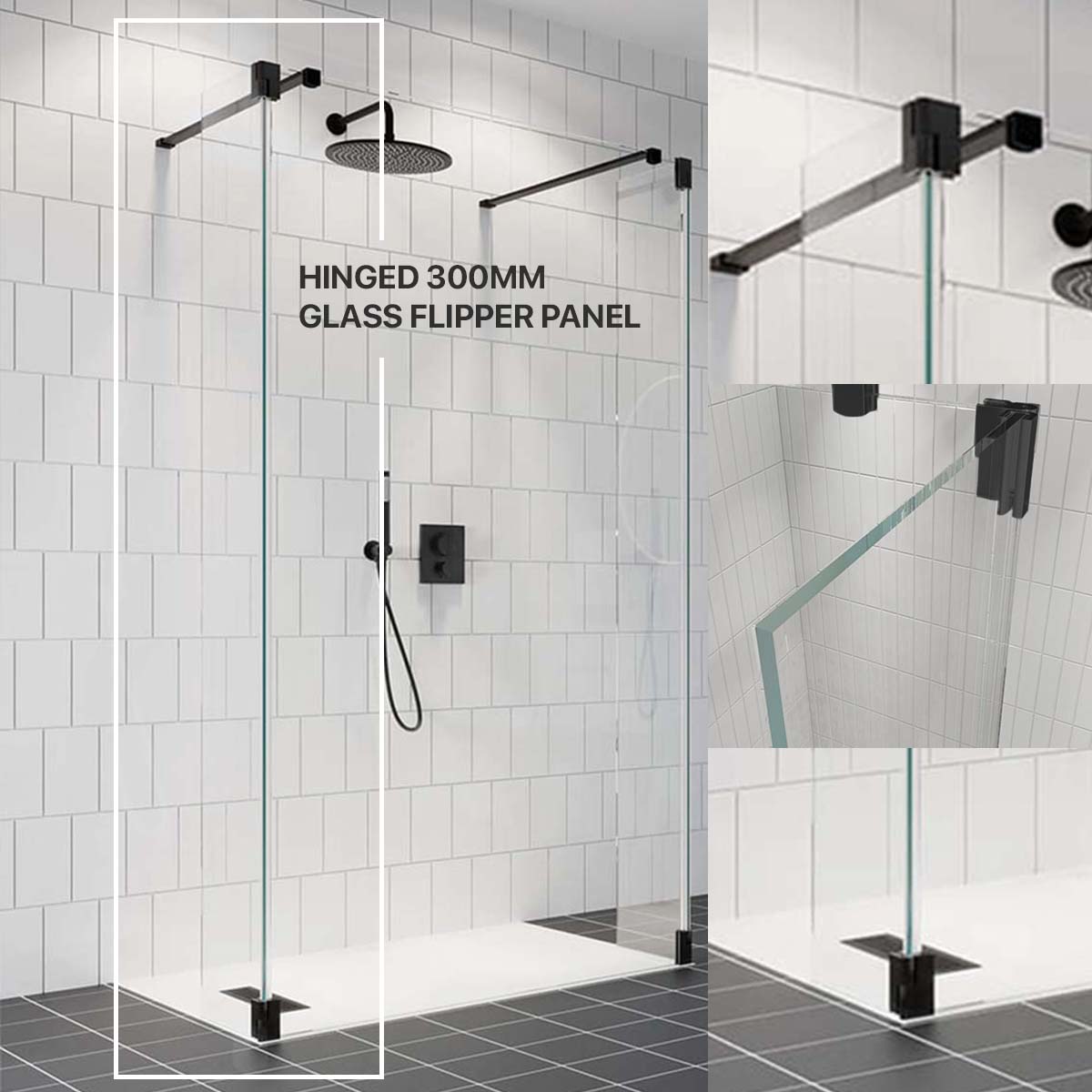 Matt Black Flipper Panel for Wetroom Screen | Deluxe Bathrooms & Tiling ...