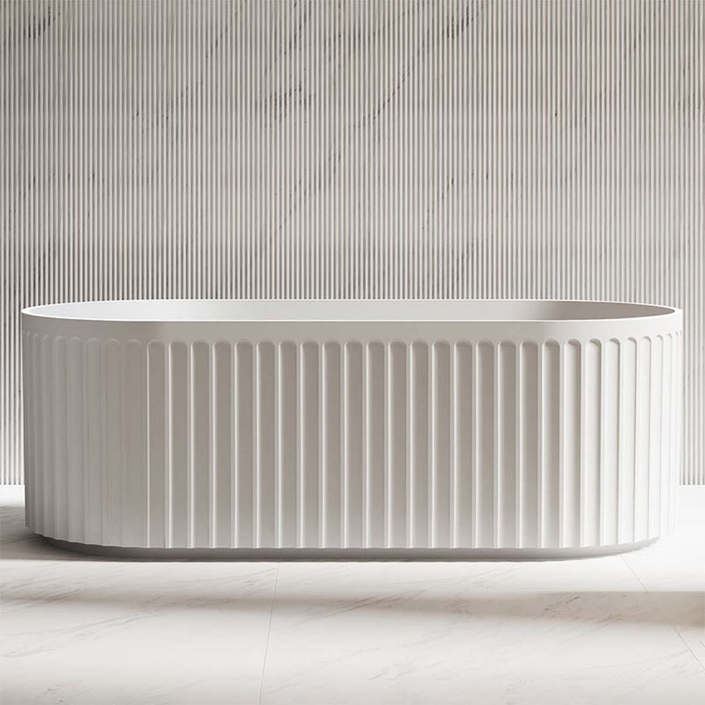 Granlusso™ Francesca 1700 Freestanding Fluted Stone Bath - Matt White ...