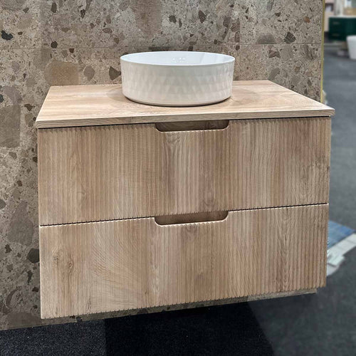 Granlusso Opus Oak Fluted Wall Mounted Vanity Unit With Oak Effect Wor ...