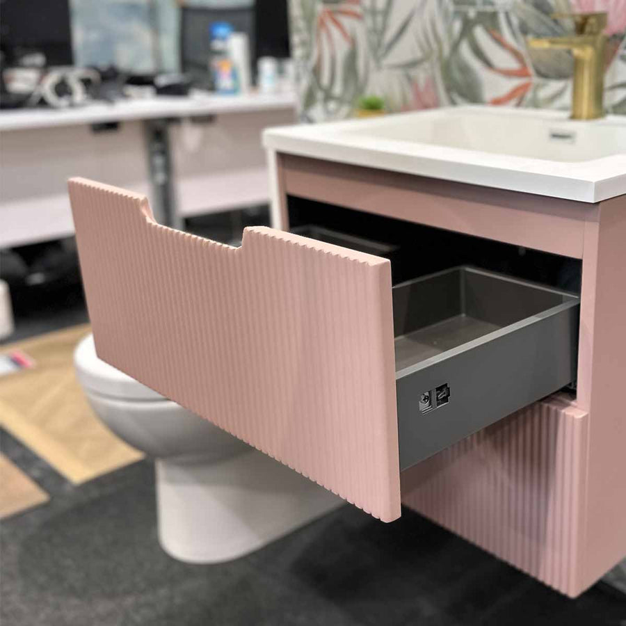 Granlusso Opus Pink Fluted Wall Mounted Vanity Unit With Solid Surface ...