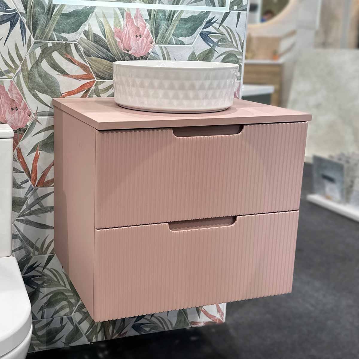 Granlusso Opus Pink Fluted Wall Mounted Vanity Unit With Pink Worktop ...