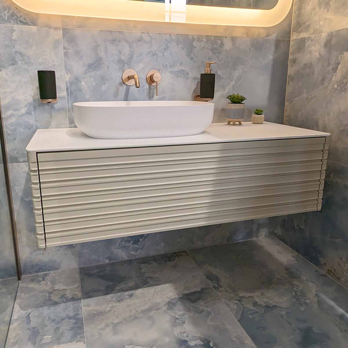 Oslo Blanco 1200 Wall Hung Vanity Unit With Solid Surface Worktop ...