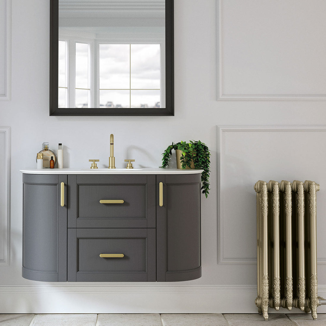 Roseberry Curved Wall Mounted Vanity Unit With Solid Surface Worktop a ...