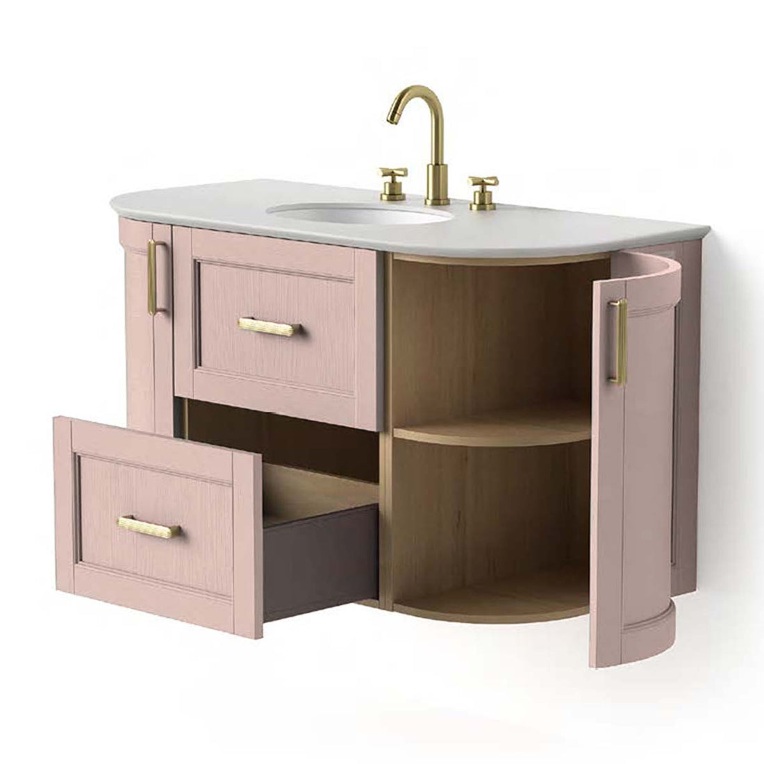 Roseberry Curved Wall Mounted Vanity Unit With Solid Surface Worktop a ...