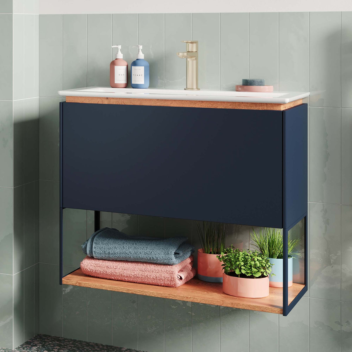 Crosswater Mada Wall Mounted Vanity Unit With Basin - Indigo Blue ...