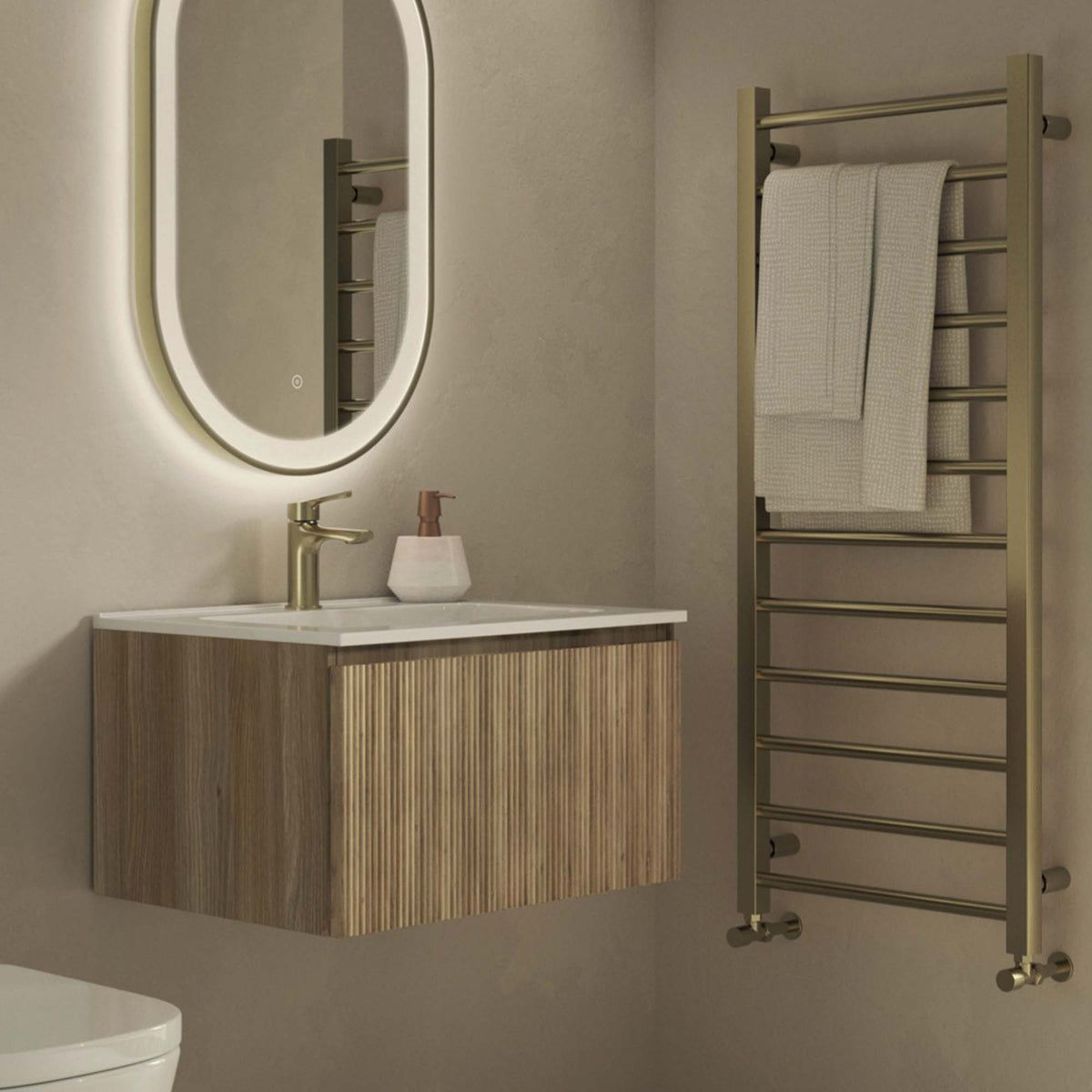 Florence Fluted Wall Mounted Vanity Unit With Washbasin - Country Oak ...