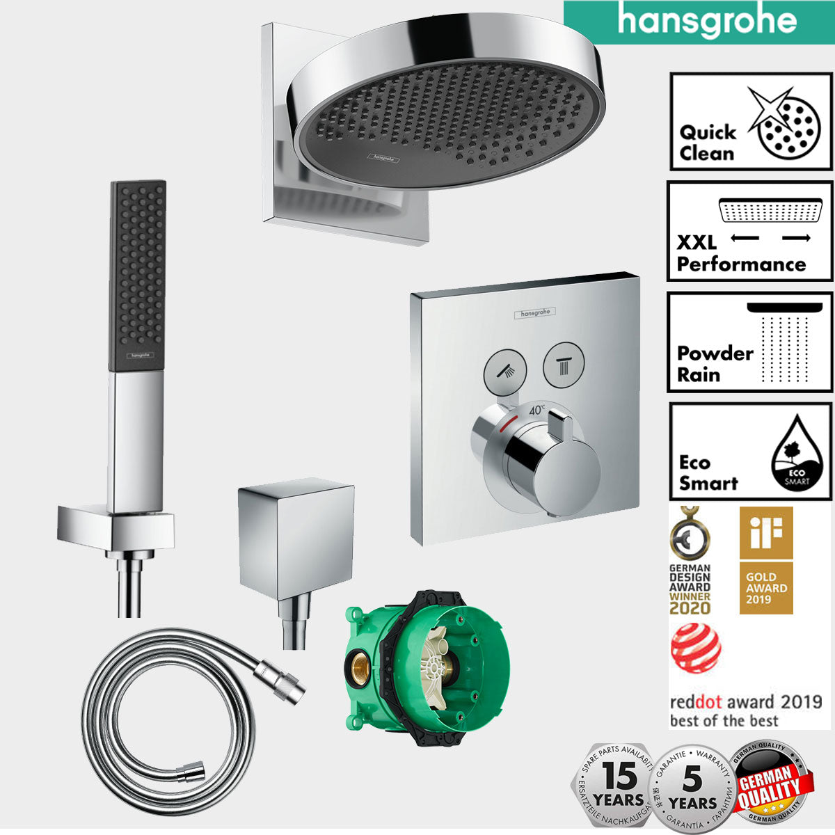 Hansgrohe Square 2 Outlet Push Thermostatic Valve With Rainfinity 250 ...